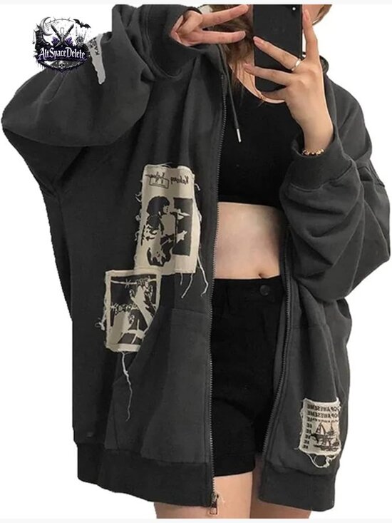 Jackets & Coats | Oversized Zip Up Hoodie Rhinestone Skeleton ...